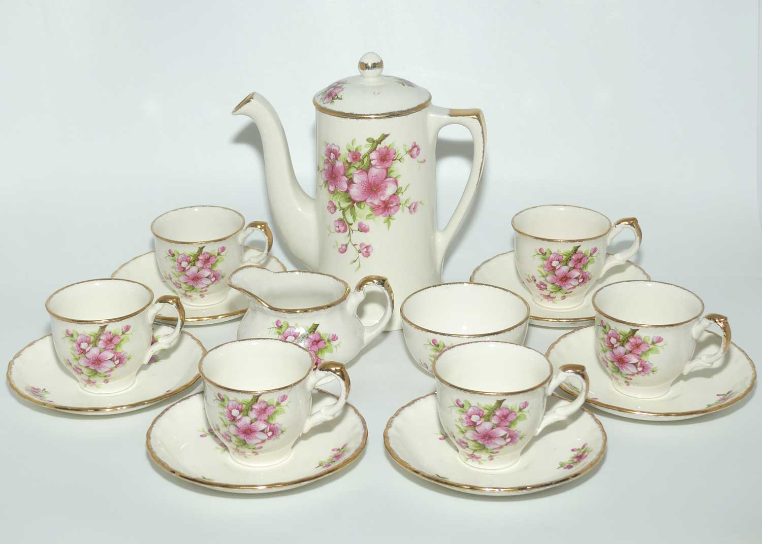 Grindley England Cream Petal Floral coffee set | 15 pieces