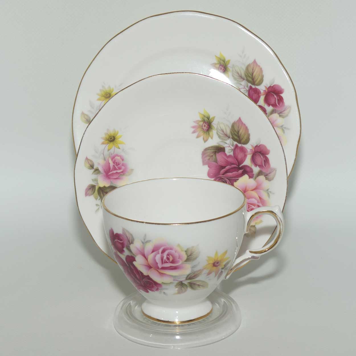 Queen Anne Bone China Blue Autumn Rose pattern trio | Green